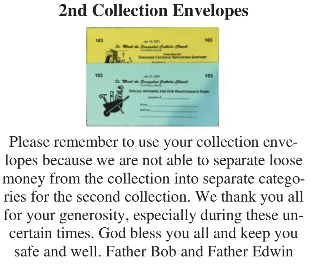 2nd Collection Envelopes – St. Mark the Evangelist Parish