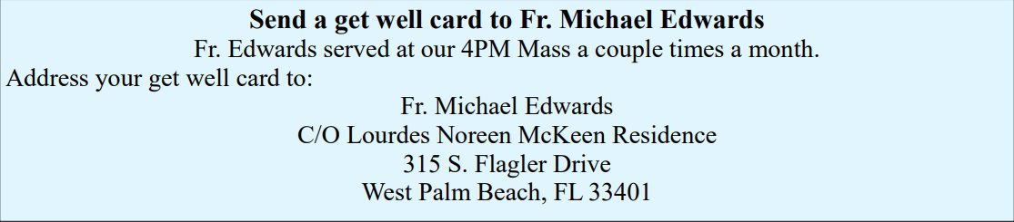 “Get Well” Card to Fr. Michael Edwards – St. Mark the Evangelist Parish